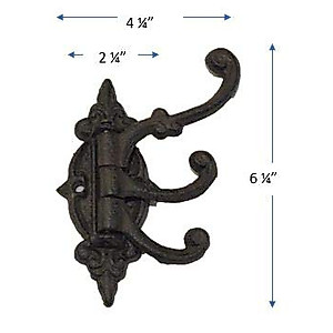 Midwest Craft House Cast Iron Swivel Coat Hooks | Antique/Vintage Stye - Great for Coats, Hats, etc. - Pack of 6