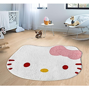 Kawaii Cat Rug Cartoon Anime Area Rug Cute White Cat Face Carpet Modern Aesthetic Soft Carpet for Living Room Bedroom Entryway Home Decor Mat 20 x 24 inch