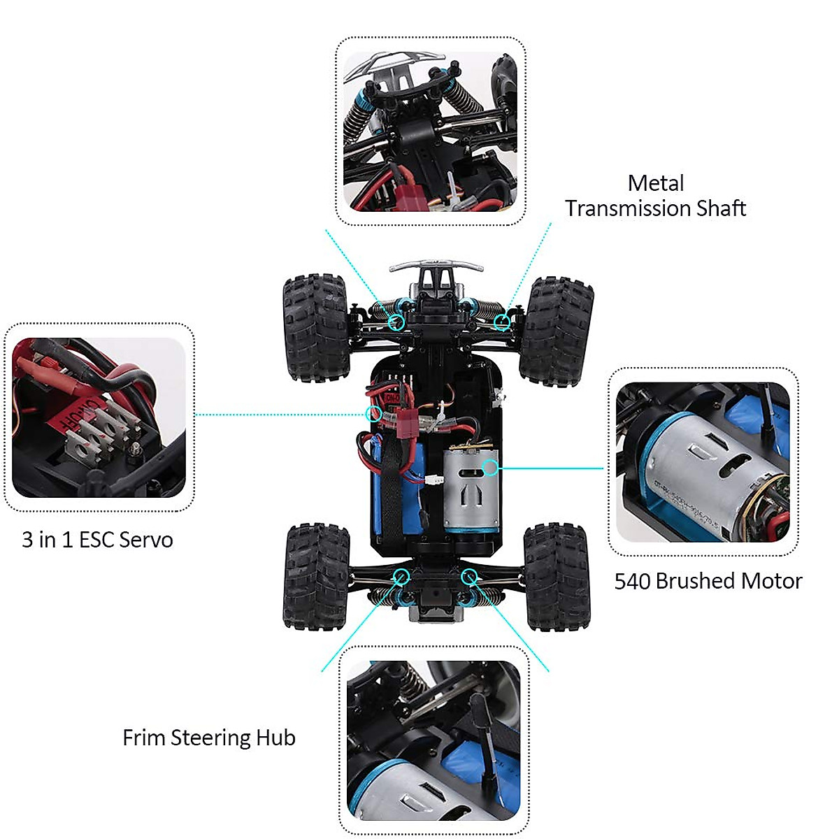 WLtoys A979B RC Car, 1/18 Scale Remote Contro Car, 4WD 70KM/h High Speed RC Truck, 2.4GHz All Terrain Off Road RC Crawler RTR for Kids and Adults