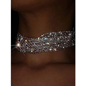 Nicute Layered Rhinestone Choker Sparkly Crystal Necklace Diamond Statement Necklace Jewelry for Women (Silver)