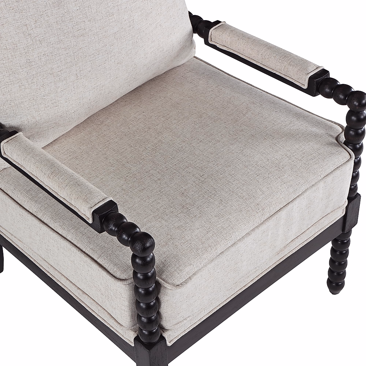 DUHOME Linen Fabric Spindle Accent Chair with Wood Frame,Bobbin Chair with High Resilience Spring Cushion and Armrest Pads, Leisure Armchair for Living Room Bedroom Farmhouse Home Office Belcony