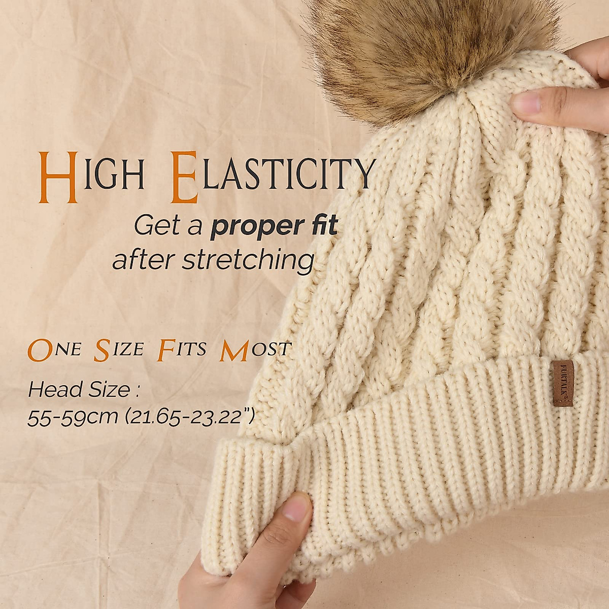 FURTALK Winter Beanie Hat for Women Warm Thick Cotton Lining Knit Bobble Skull Cap Fur Pom Pom Hats for Women