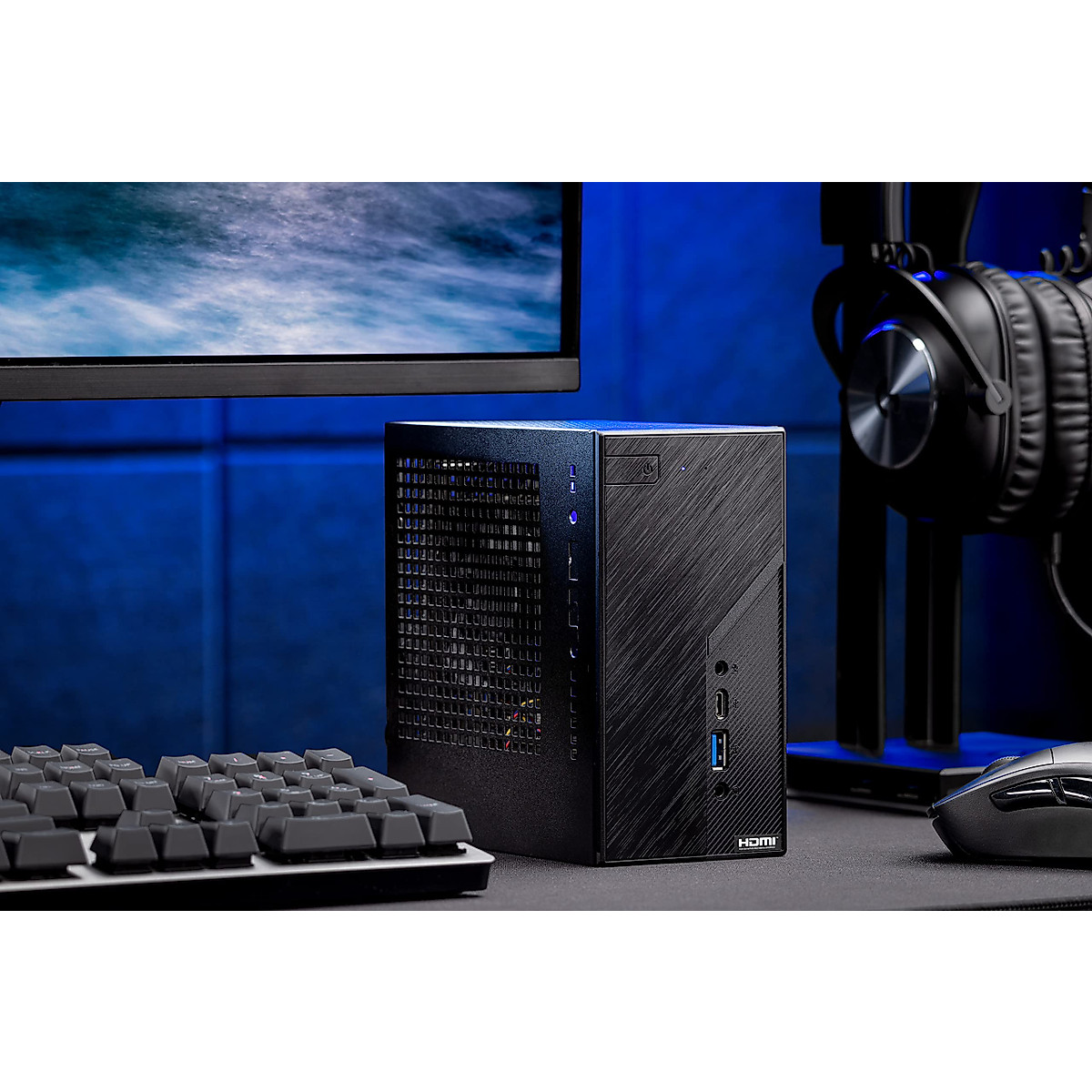 Skytech Mini PC X1 Gaming PC Desktop & Sceptre 24" Curved 75Hz Gaming LED Monitor Full HD 1080P HDMI VGA Speakers, VESA Wall Mount Ready Metal Black 2019 (C248W-1920RN)