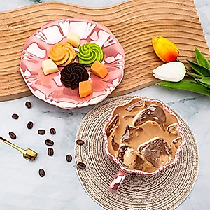 VCXOX Creative Cute Ceramic Coffee Mug with Flower Shape Saucer & Spoon Sets, Novelty Coffee Cup with Comfortable Grip for Office and Home, 8.1 oz/240 ML for Tea Latte Milk Cup (pink)