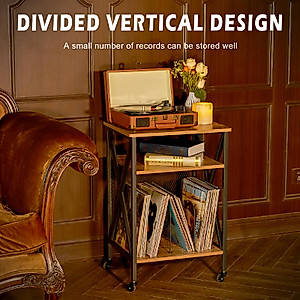 Record Player Stand With Vinyl Storage 3 Tier Rolling Vinyl Record Storage With 3 Adjustable Divinder Record Player Table Turntable Stand Shelf With Wheels Record Holder For Albums