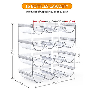 Water Bottle Organizer (Upgraded Widen), 4 Pack Stackable Plastic Water Bottle Cup Holder, Wine/Drink/Water Bottle Storage Stand for Kitchen Countertop, Cabinet, Freezer, Pantry, Hold 16 Containers