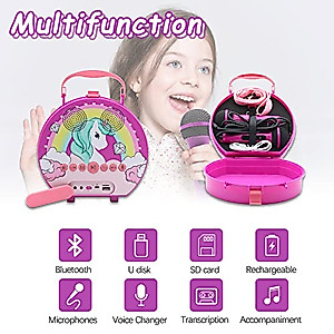 Kids Karaoke Machine for Girls Boys with 2 Microphones Toddler Singing Bluetooth Toys Children Karaoke Singing Machine Recording Voice Changing Speaker for Party Age 3-12