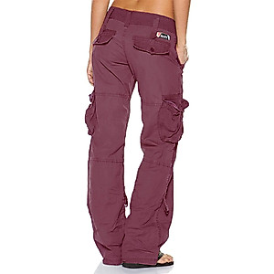 Women's Tactical Active Loose Multi-Pockets Cargo Pants Casual Combat Military Trouser (Small, Red Wine)