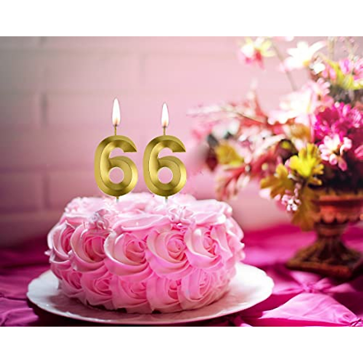 Gold 66 Birthday Candles,Gold Number 66th Cake Topper for Birthday Decorations Party Decoration