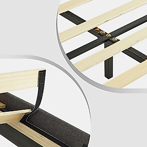 Tackview Upholstered Platform Bed Frame - Fabric Adjustable Headboard - Strong Wooden Slats - Mattress Foundation - No Box Spring Needed