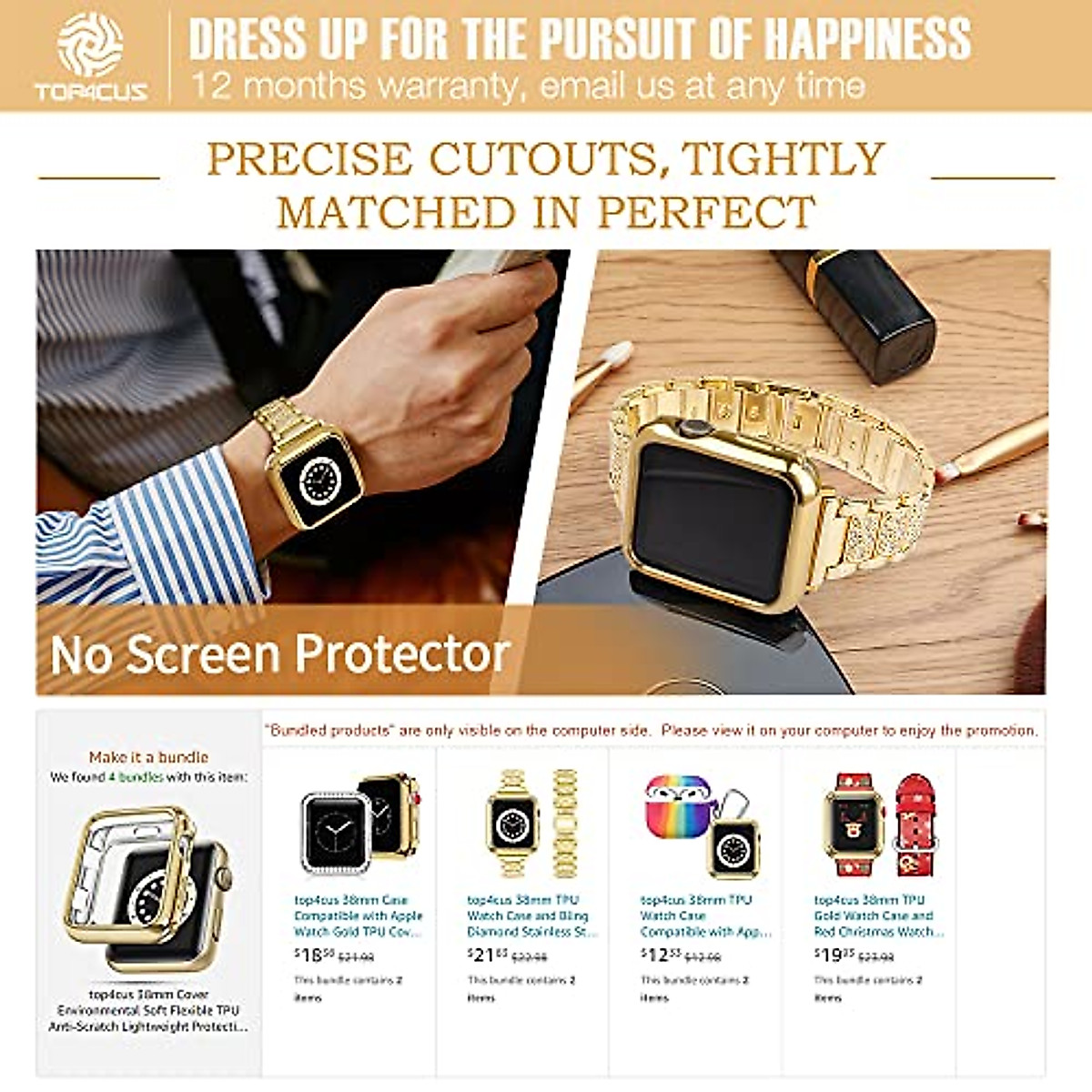 top4cus 40mm Cover Environmental Soft Flexible TPU Anti-Scratch Lightweight Protective 40mm Iwatch Case Compatible with Apple Watch Series 7 Series 6/SE/5/4 Series 3/2/1 - Gold