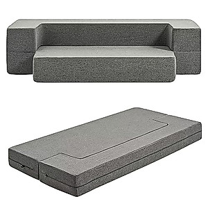 ILPEOD Floor Sofa Bed Futon Couch, Fold Out Couch Bed, Full Size 8 Inch Memory Foam Folding Sofa Bed Couch, Sleeper Convertible Mattress and Frame for Bedrooms Living Room Gaming Bed, Grey