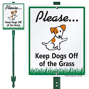 SmartSign 12 x 10 inch “Please Keep Dogs Off The Grass” LawnBoss Yard Sign with 3 foot Stake, 40 mil Laminated Rustproof Aluminum, Multicolor, Set of 1, Made in USA