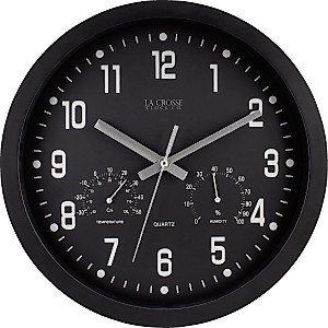 La Crosse 404-2631 12" Black Analog Clock with Temp & Humidity