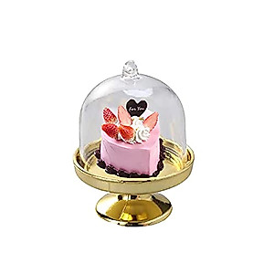 6 Pcs Plastic Mini Cake Stand Plate with Dome Cake Stand Candy Box Bulk for Wedding Birthday Party ï¼ˆGold Edge ï¼‰