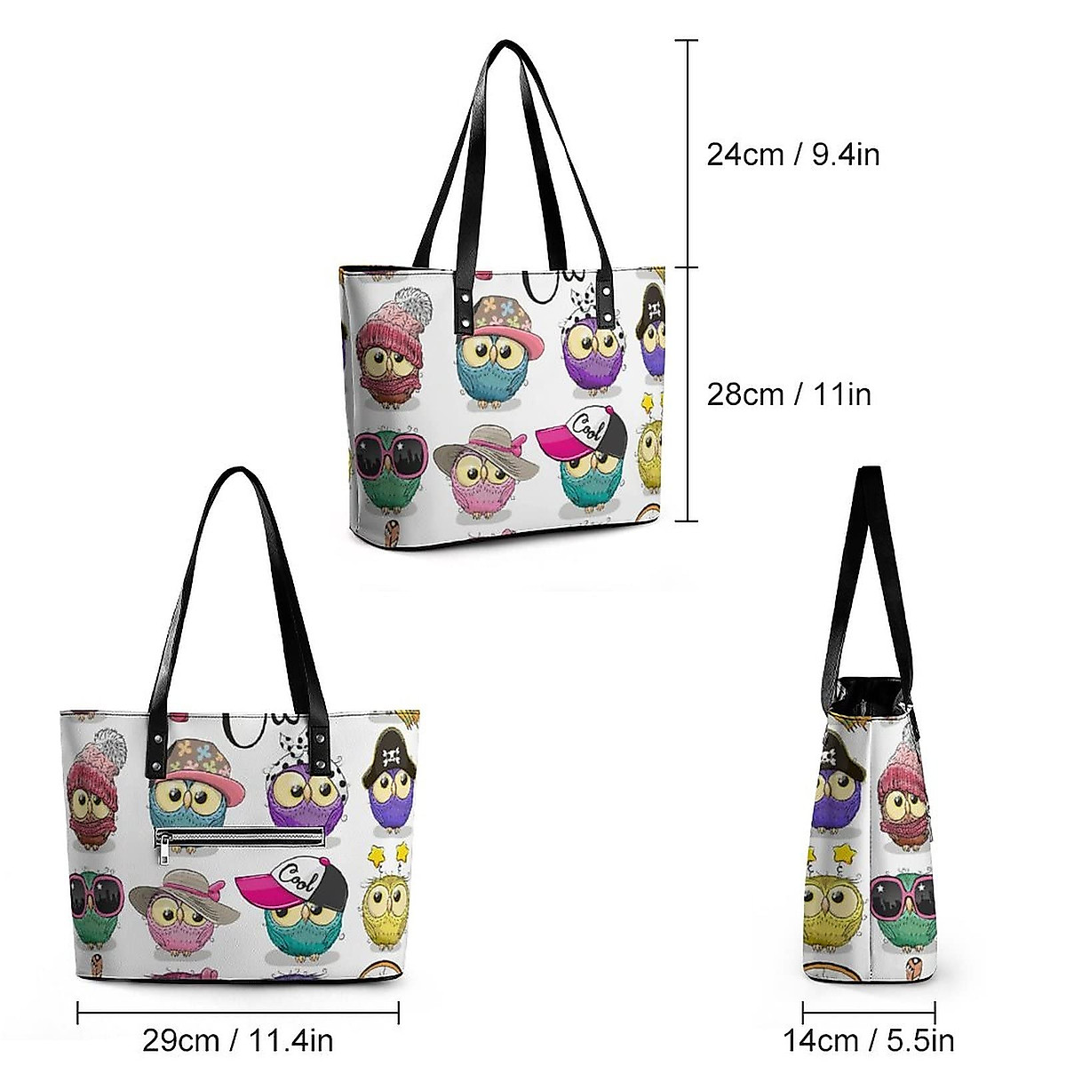 Womens Handbag Owl Pattern Leather Tote Bag Top Handle Satchel Bags For Lady