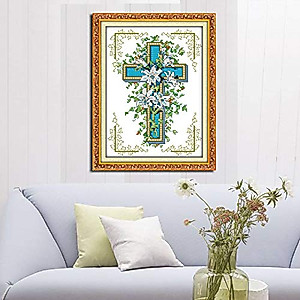 Joy Sunday Cross Stitch Stamped Kits Pre-Printed Cross-Stitching Starter Patterns for Beginner Kids or Adults, Embroidery Needlepoint Kits The Cross Lily