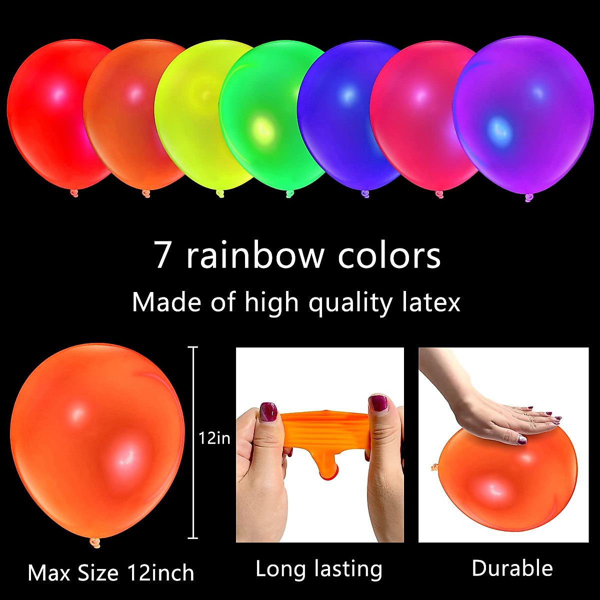 100 Pcs Neon Balloons, 12”UV Colorful Blacklight Balloons Glow in the Dark Luminous Helium Latex Balloon for Birthday, Wedding, Neon Party, Glow Party Decorations Supplies