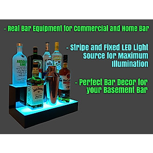 Liquor Bottle Display LED Shelf - 2 Step Multicolor Lighted Bar Stand 16 inch