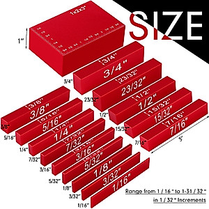 Setup Blocks Height Gauge Set, 15 Pieces Precision Saw Kit Drill Press Table Router Setup Blocks Woodworking Woodpeckers Tool Setup Bars Accessories Aluminum Square Laser Engraved Size Markings (Red)
