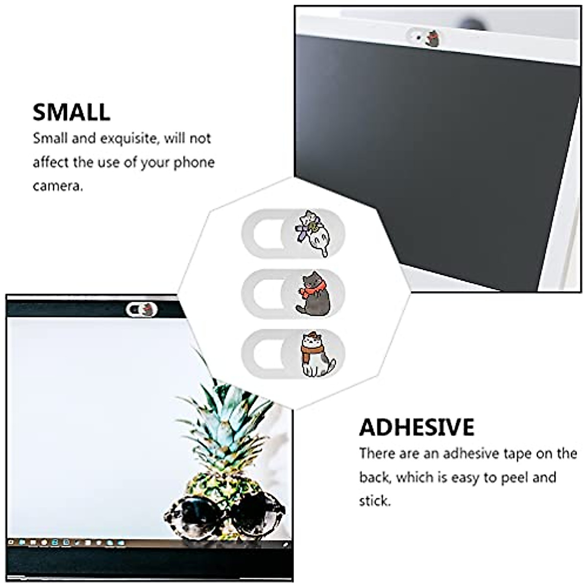 SOLUSTRE Laptop Stickers 3pcs Webcam Cover Slide Camera Cover Cat Pattern Privacy Cover for Laptop Tablet Smartphone Notebook Webcam Computer Camera Phone Cover Style 1 Laptop Camera Cover Slide