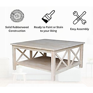 International Concepts Hampton Square Coffee Table, Unfinished