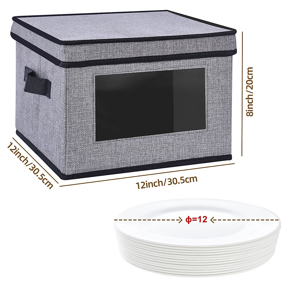 YheenLf 3 Sets China Storage Containers With Lid and Handles, Dinnerware Storage Box for Dishes Plate Storage Containers with 30 Felt Dividers, Hold 30 Plates, 12 x 12 x 8 inches, Grey