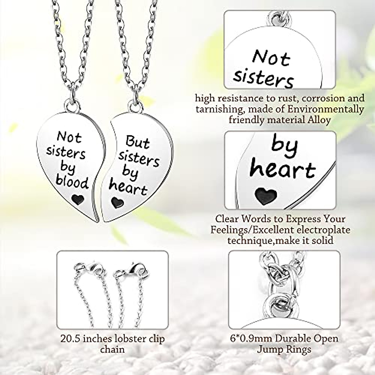 Top Plaza 2 Pcs Best Friends Friendship Bff Sister Gifts Necklaces Set Puzzle Matching Heart Alloy Pendant Necklaces - Not sisters by blood/But sister by heart
