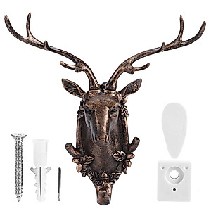 LiebeWH Animal Head Shape Hook Hanging Hook Hook Bathroom Wall Towel Hanging Hook Coat Hat Keys Hanger Mural Decoration (Deer Head (Antique Gold))