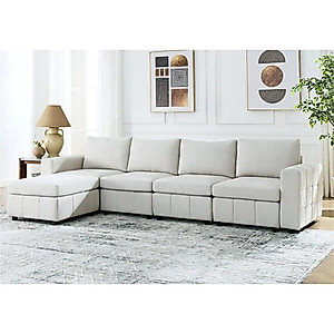 FANCUF Upholstered Modular Sofa, L Shaped Sectional Sofa for Living Room Apartment(4-Seater with Ottoman)