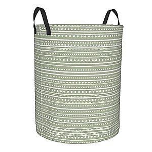Bamanko Dotted Striped Mudcloth Sage Green Laundry Basket Waterproof Collapsible Round Laundry Hamper Toys Clothes Organizer Gift Basket For Room Medium