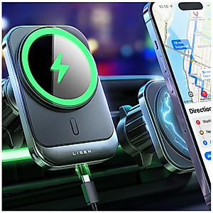 LISEN for MagSafe Car Mount Charger for iPhone 15, Wireless Universal Vent Charger for iPhone Car Accessories Magnetic Phone Holder Mount, Fits iPhone 15 Pro Max Plus Mini 14 13 12