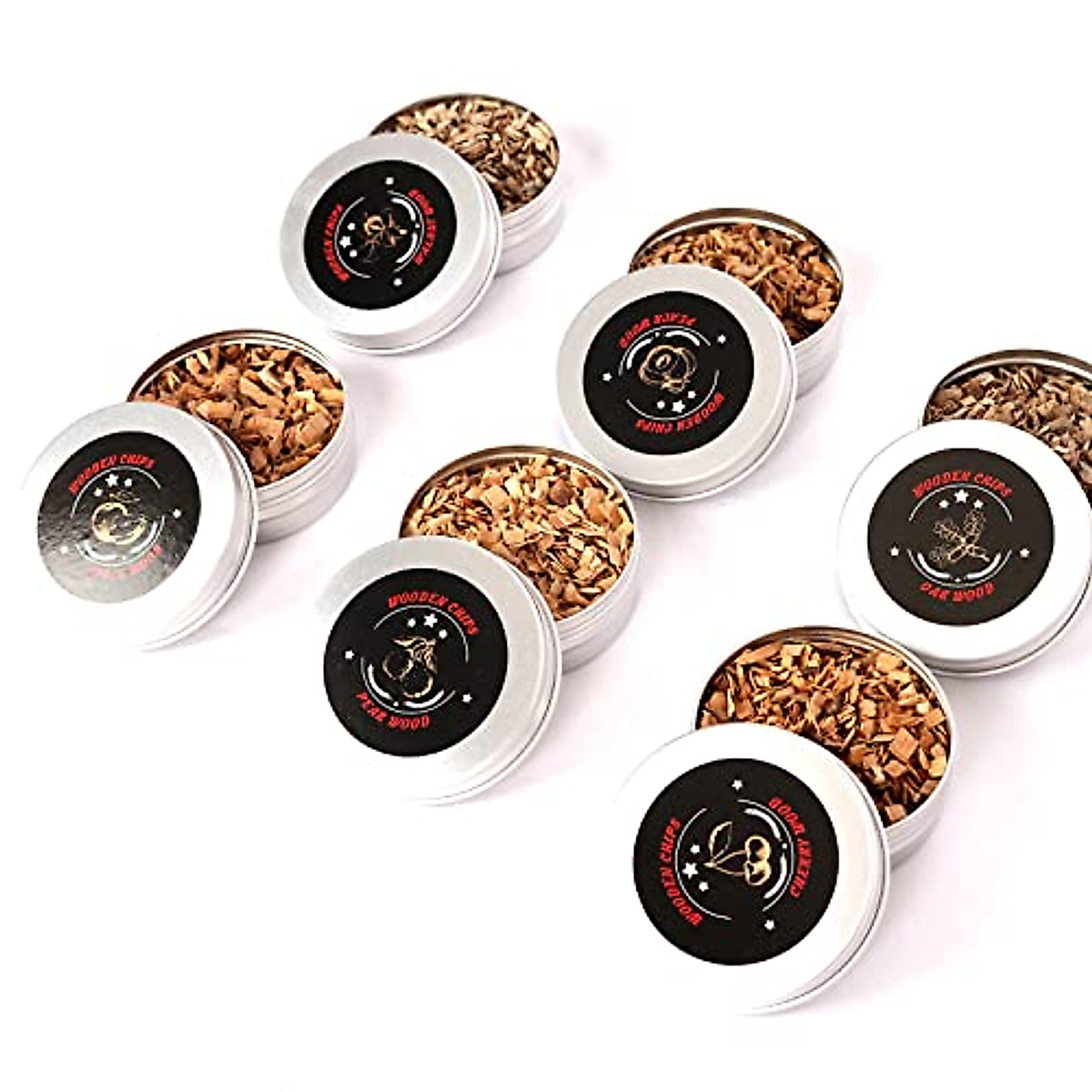 6 X 1Oz Wood Smoking Chip for Cocktail Smoker, add Flavor Wood Chips, Cocktail Flavor Apple, Oak, Pecan, Cherry, Mahogany, pear Wood six Flavors Smoker Woodchips for Blending and BBQ