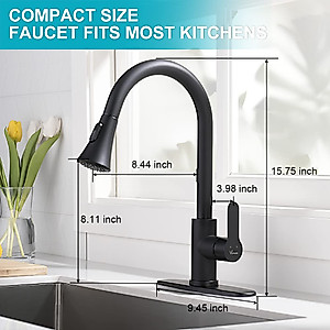 Vimco Kitchen Faucet with Pull Down Sprayer, Single Handle High Arc Faucet 1&3 Hole with Deck Plate, Kitchen Sink Faucet with Sprayer 1.8 GPM, Matte Black