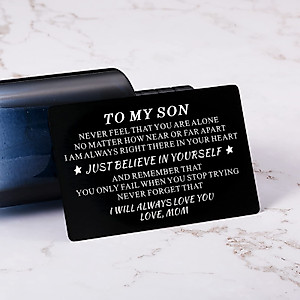 CYKARA Inspirational Christmas Gift for Son Wallet Insert Card, Black, 1 Piece, 12th, 16th, 18th, 21st, 30th Birthday, Christmas, Graduation, Valentine's Day