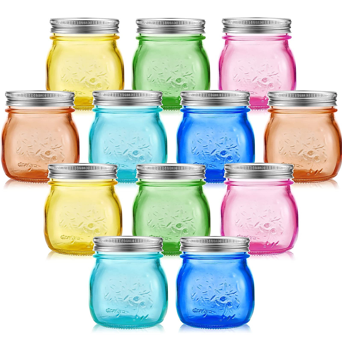 Tessco 12 Pieces 8 oz Colored Mason Jars with Lids Glass Regular Mouth Canning Jar Pint Mason Jars Not Allowed Dishwasher