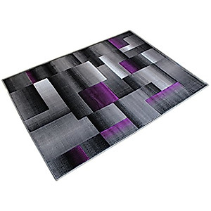Masada Rugs, Modern Contemporary Area Rug, Purple Grey Black (5 Feet X 7 Feet)