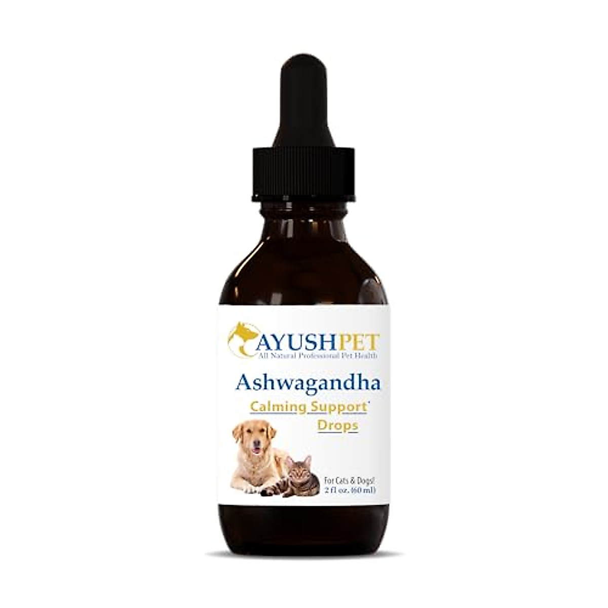 Ayush Pet Stress Support Ashwagandha Drops, Calm and Focus for Dogs or Cats, Alcohol Free Supplement, 2 oz.
