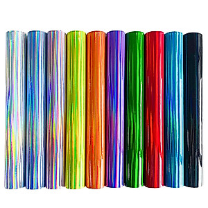 10 Pcs Holographic Faux Leather Sheets for Crafts, 8.3" x 11.8"(21x30cm) Colorful Luster Leather Fabric for Jewelry Bows Making DIY Projects