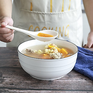 TGLBT 60 oz. Porcelain Salad/Soup Bowl Set of 2 for Soup, Snacks and Vegetable Salad, Large stackable Round Bowl, White
