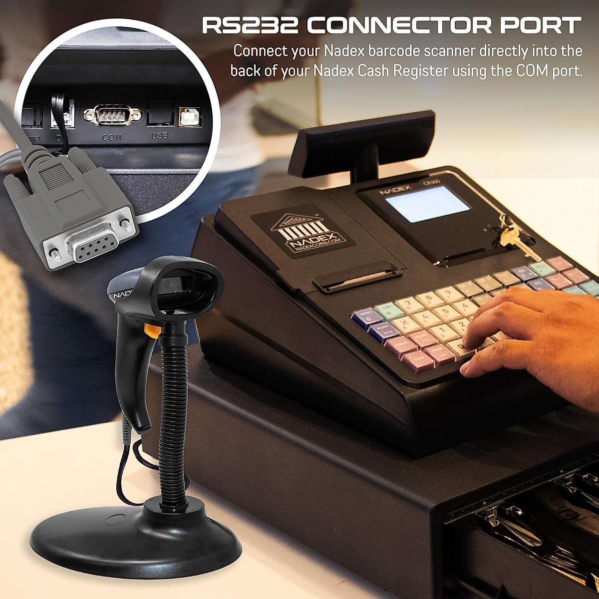 Nadex Handheld Barcode Laser Scanner for Cash Register CR360 / CR600