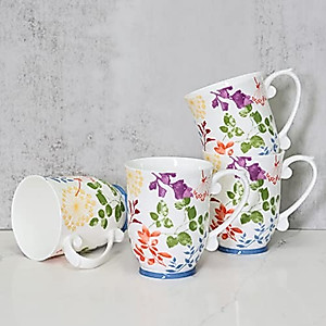 QOUTIQUE Bone China Decorated Coffee Mugs - 20 Ounce - Set of 4, Cups for Latte, Hot Tea, Cappuccino, Mocha, Cocoa, Mug Set, Large Coffee Mug, Surely