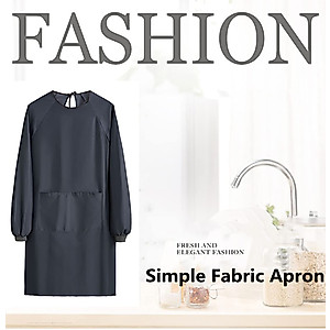 NAN Wind Solid Color Kitchen Apron with Pockets,Unisex Long Sleeves Waterproof Apron for Cooking Baking Cleaning Work,Black Chef Aprons Kitchen Cooking Apron BBQ Grill Gift for Dad Men Women