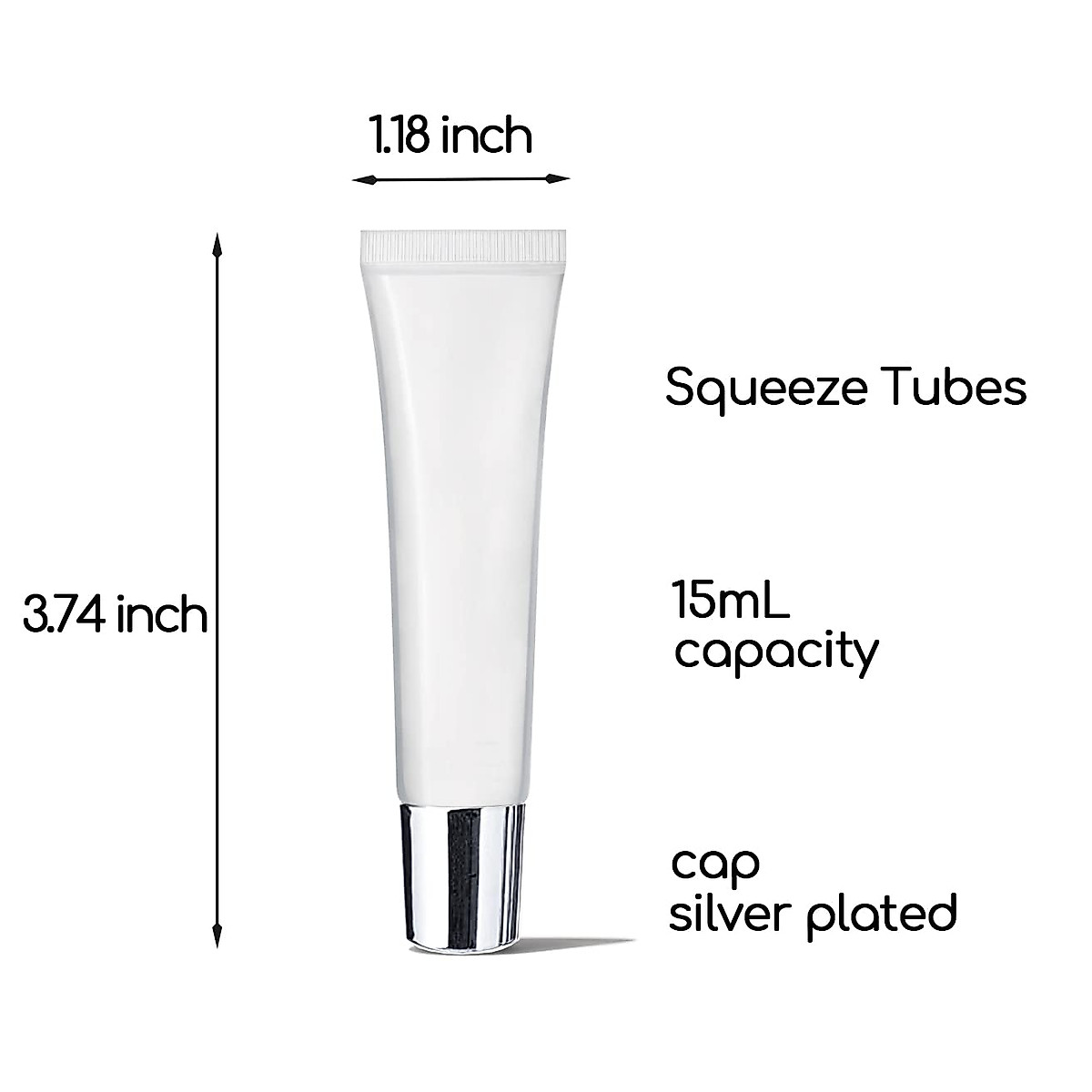 HiMo Empty Lip Gloss Tubes, 5 PACK 15ml Lip Balm Containers Mini Refillable Squeeze Tubes for Comestic Makeup and Travel Toiletries-Sliver
