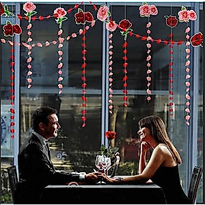 12 Pcs Red Pink Rose Garland Paper Rose Flower Patel Streamer Wedding Engagement Anniverasy Bridal Shower Birthday Bday Party Hanging Decoration