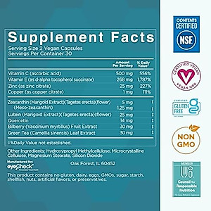 Natural Eye Health Vitamins with Bilberry Zeaxanthin Lutein - Macular Support Supplement, Formula Based On AREDS2® Clinical Trials Plus Carotenoids Quercetin EGCG - Macutene® Protect (60 Capsules)
