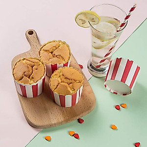 Webake 50pcs Full Size 6oz Paper Baking Cups Red Cupcake Liners Paper Snack Cups for Popcorn Cupcake Muffin Case Cupcake Bath Bomb, for Valentine's Day Movie Party Decorations Set of 50 (Red Stripe)