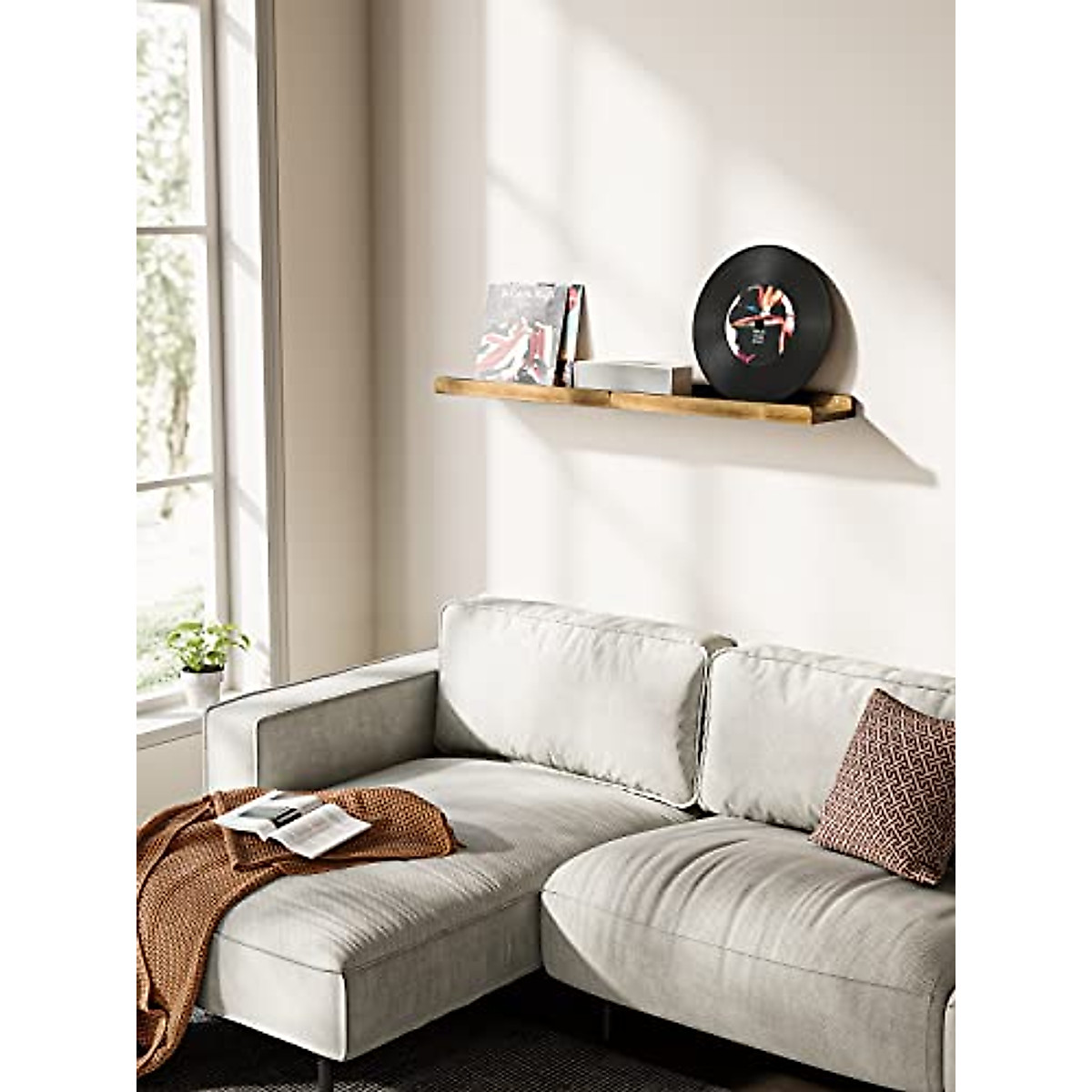 AMADA HOMEFURNISHING Floating Shelves, Wood Hanging Wall Shelves for Storage, Wall Mounted Shelves for Bathroom, Living Room, Kitchen, Bedroom, Office, Wall Shelf Set of 2, AMFS25