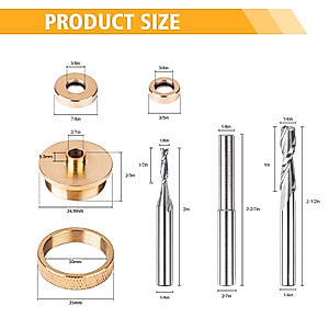 SpeTool Router Bits Solid Brass Router Inlay Kit, Include 1/8" and 1/4 Cutting Diameter with 1/4 Shank Carbide Spiral Upcut Router Bit, Router Bushing Guide Set for Wood