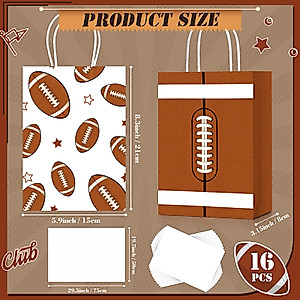 16 Pcs Sports Party Gift Bags with Tissue Paper Baseball Football Soccer Basketball Gift Goodie Favor Bags with Handle for Baseball Theme Party Girls Boys Birthday Decoration (Dark Brown, Football)